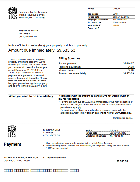 What is a CP504B Notice?