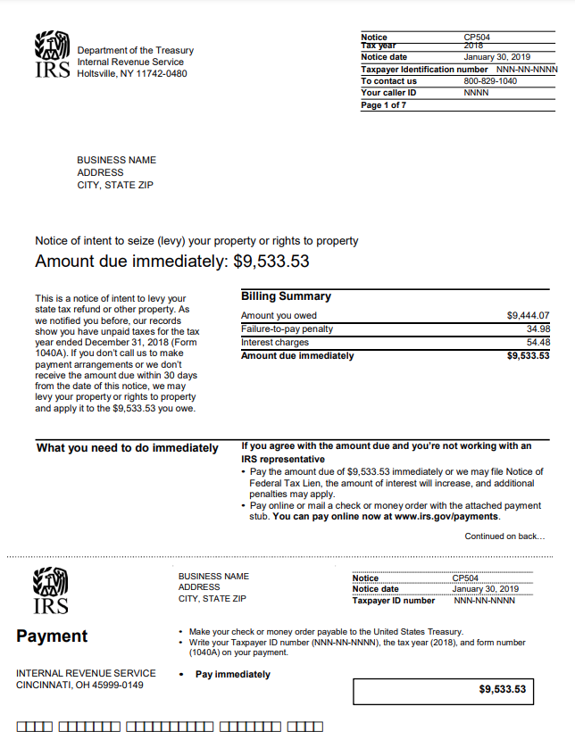 What is a CP504 Notice?