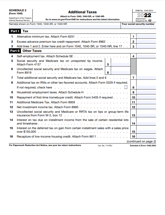 What is IRS Form 1040 Schedule 2?