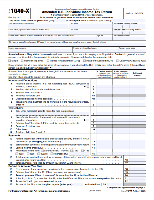 What is IRS Form 1040-X?