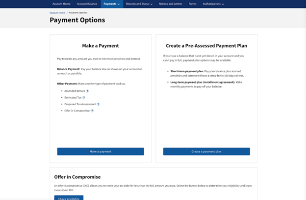 How do I establish an installment agreement with the IRS?