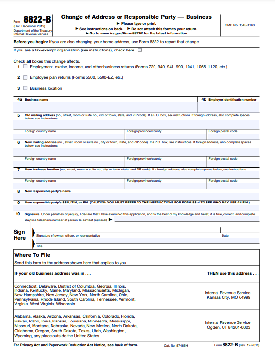 What is IRS Form 8822-B?