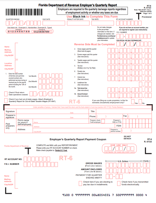 What is FL Form RT-6?