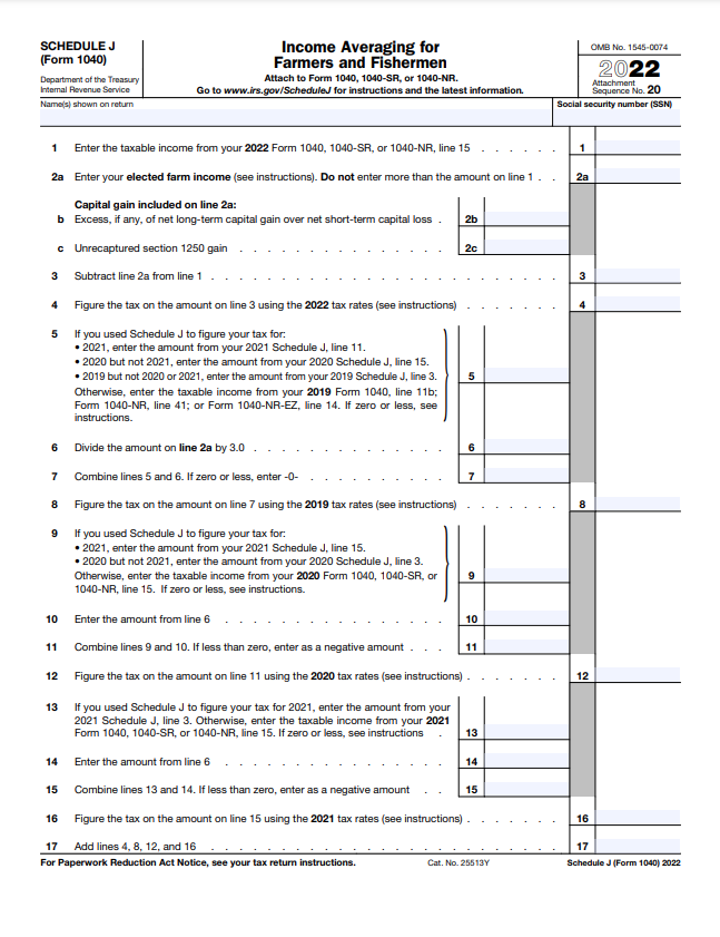 What is IRS Form 1040 Schedule J?